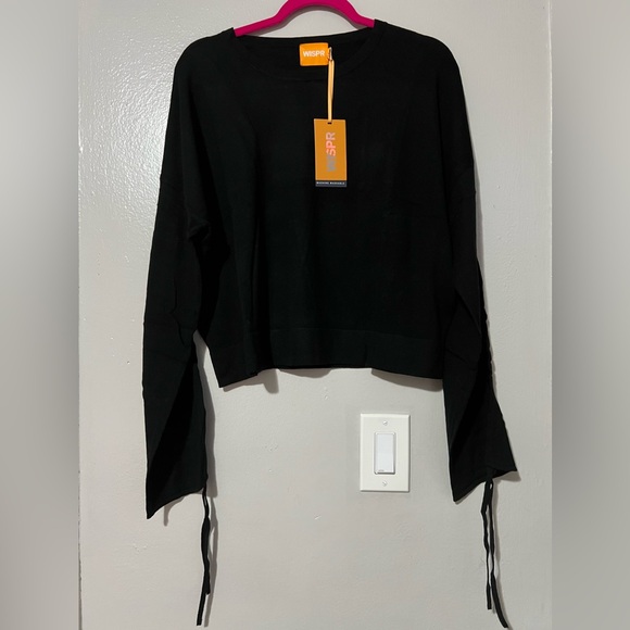 WISPR | Sweaters | Wispr Ruche Sleeve Relaxed Crew In Coal Large | Poshmark